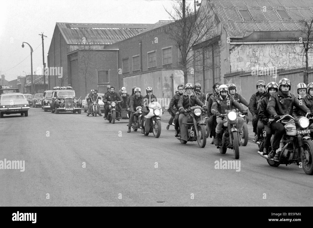 Ton-up boys attend Funeral of their mate. The ton-up boys attending the ...