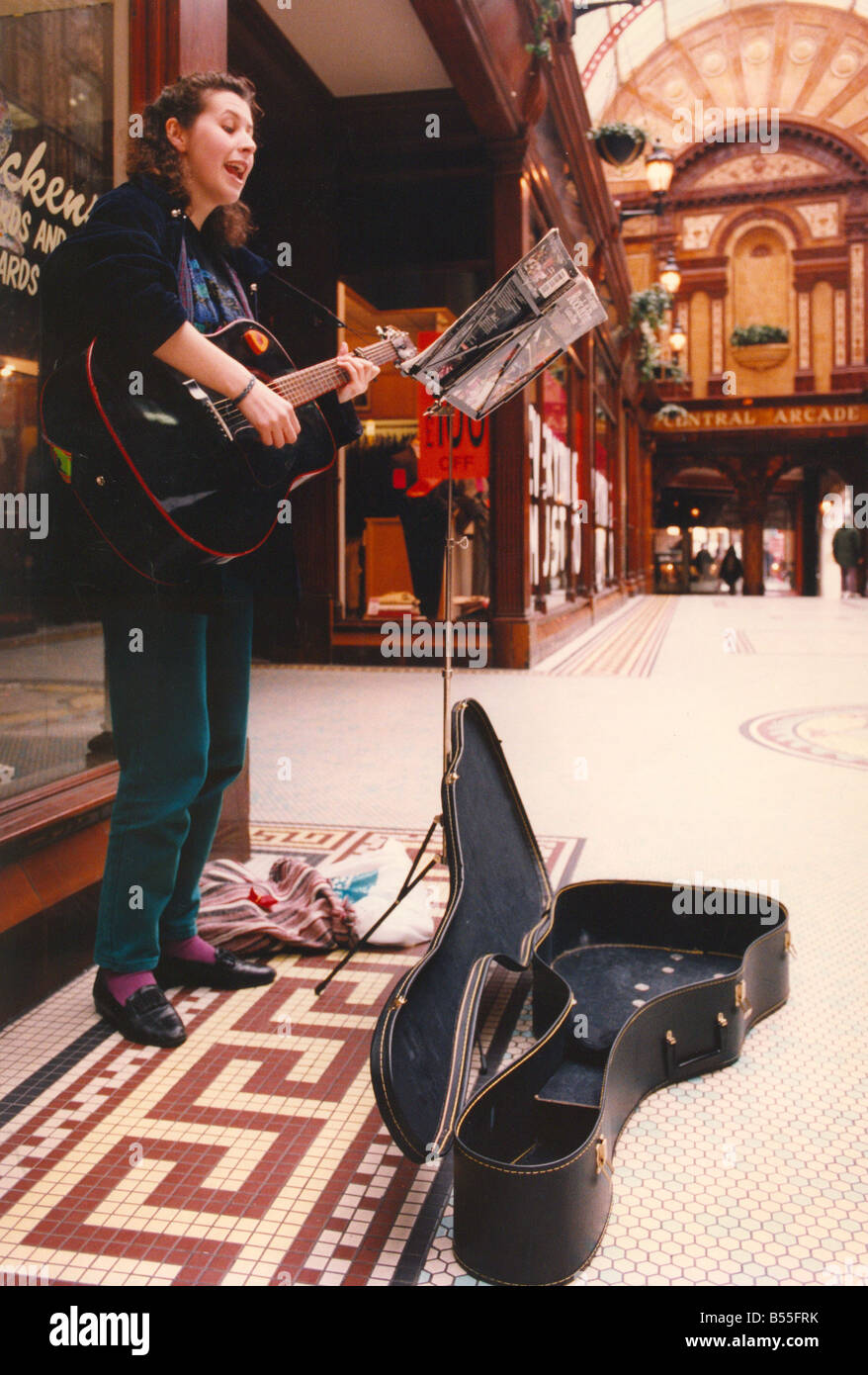 Katie Grey busking in Handyside Arcade in Newcastle Stock Photo - Alamy
