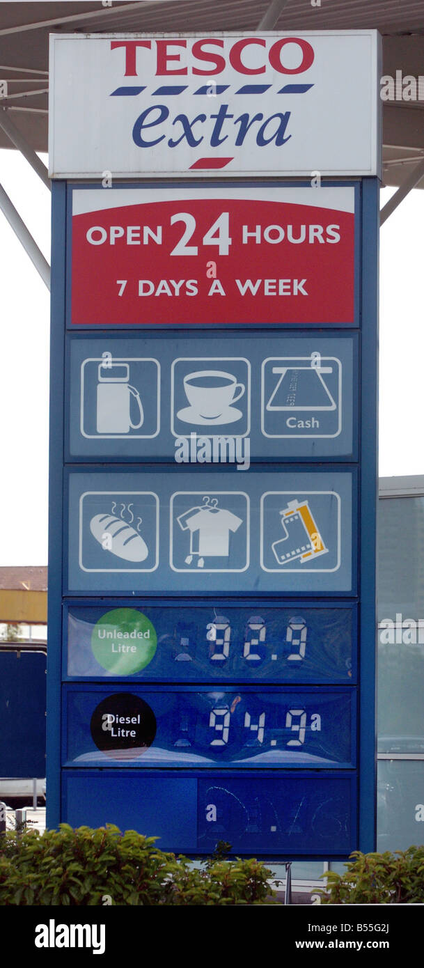 Tesco Extra petrol board Stock Photo - Alamy
