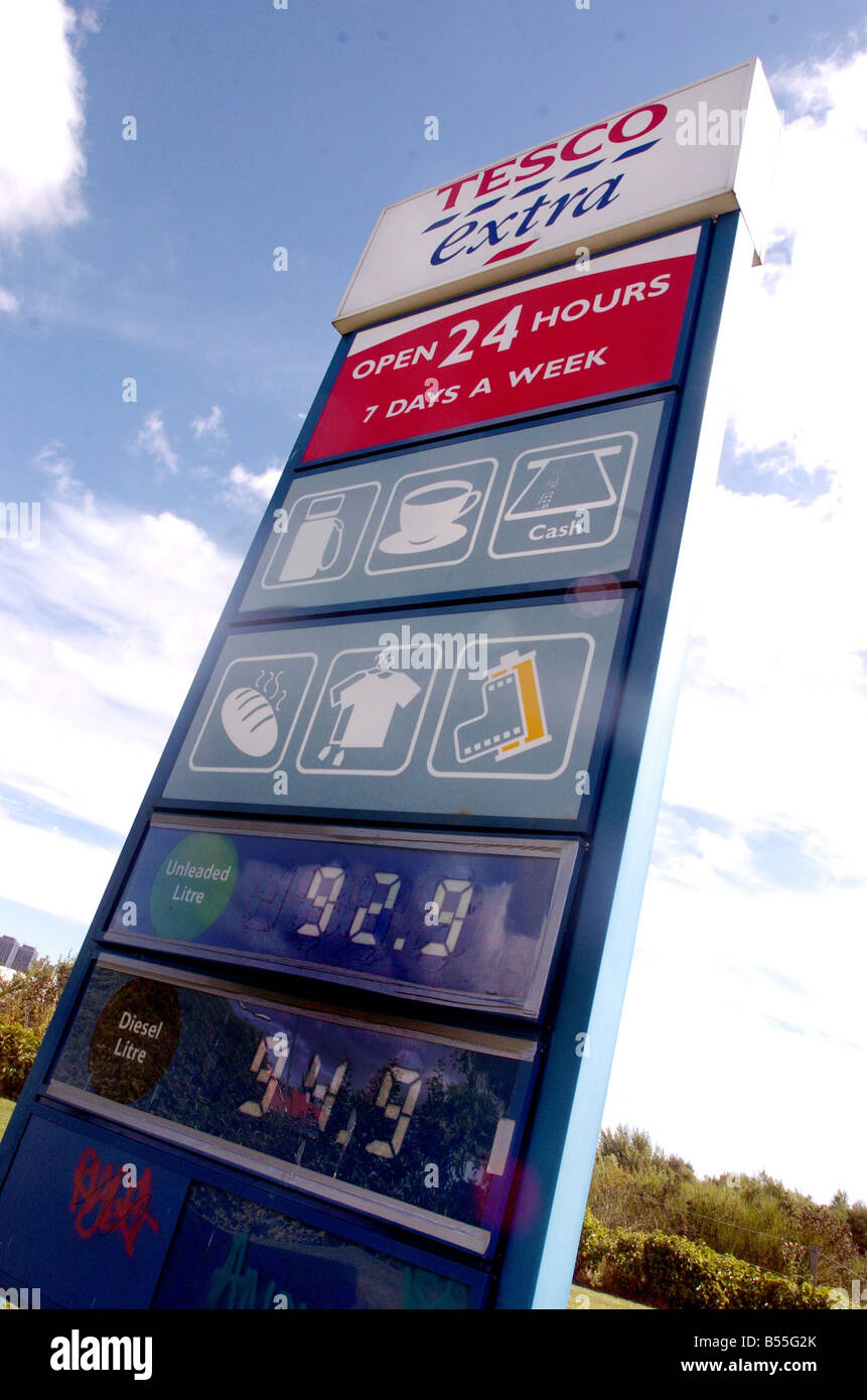 Tesco Extra petrol board Stock Photo - Alamy