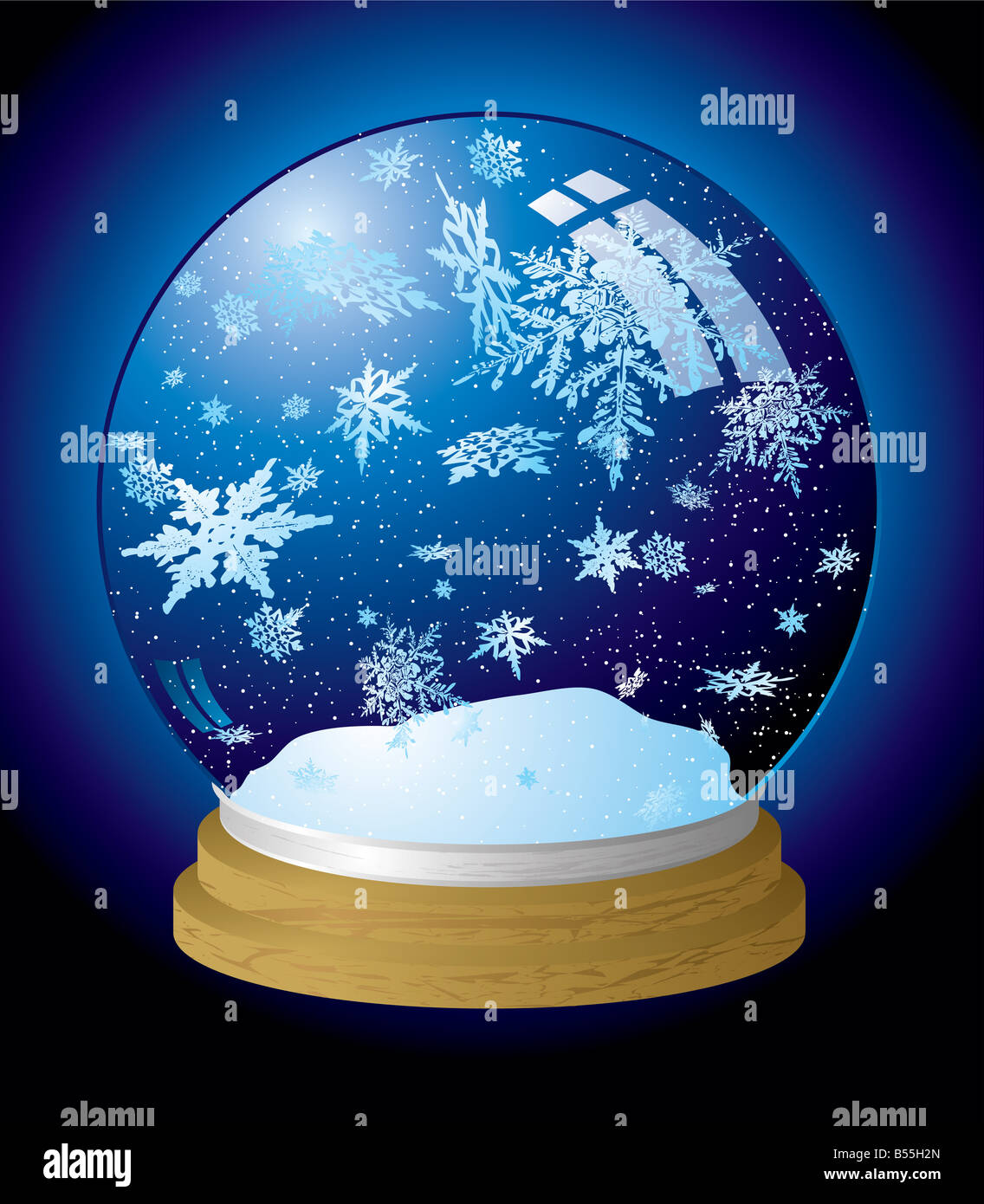 Illustrated snow globe with a wooden base and outer glow Stock Photo ...