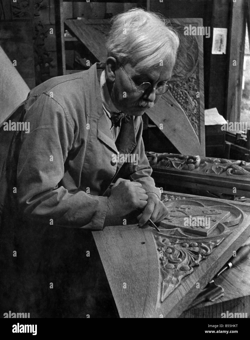 Wood carving old man Black and White Stock Photos & Images - Alamy