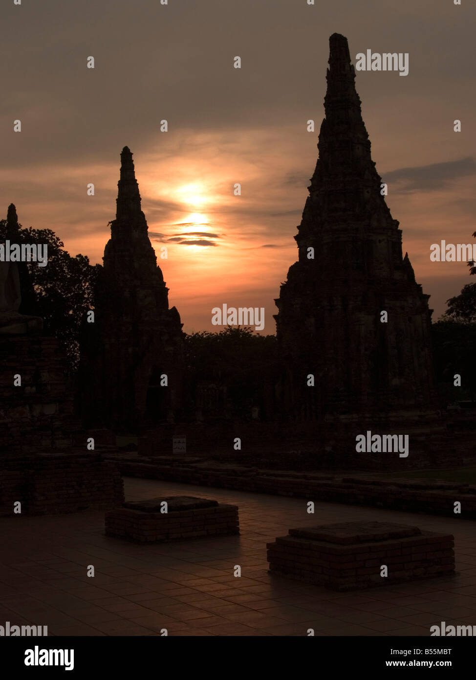 sunset at Angkor style Wat Chai Wattanaram in Ayutthaya Thailand Stock ...