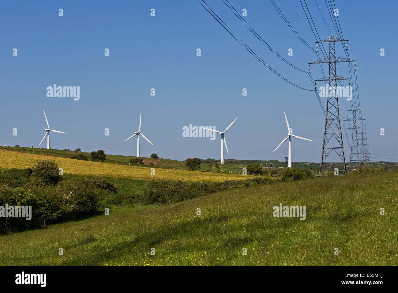 LLyn Alaw Wind Farm and transmission lines Anglesey producing ...