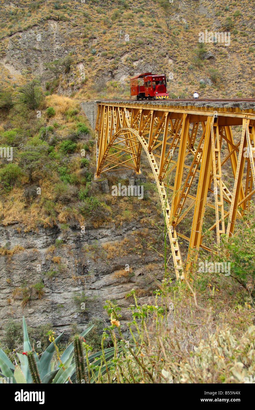 Chaski Antawa (Messenger Train) crossing bridge, Ecuador Stock Photo ...
