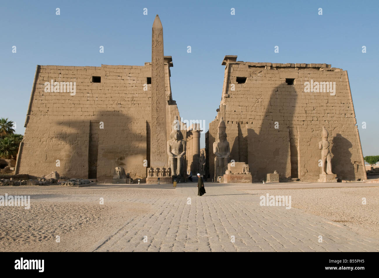 The massive First Pylon of Luxor Temple of Thebes located on the east ...