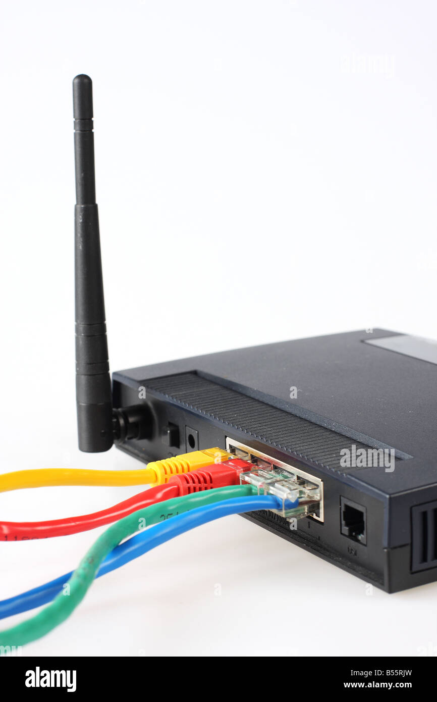 internet router with network cables connected to it Stock Photo - Alamy