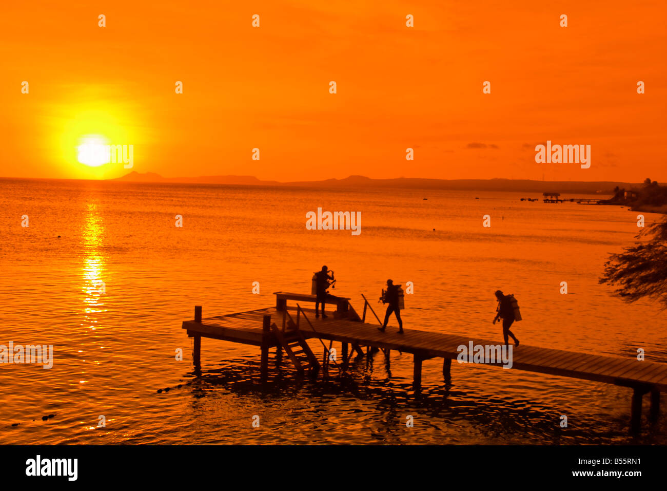 West Indies Bonaire sunset pier diver near Captain Don s Habitat diving ...