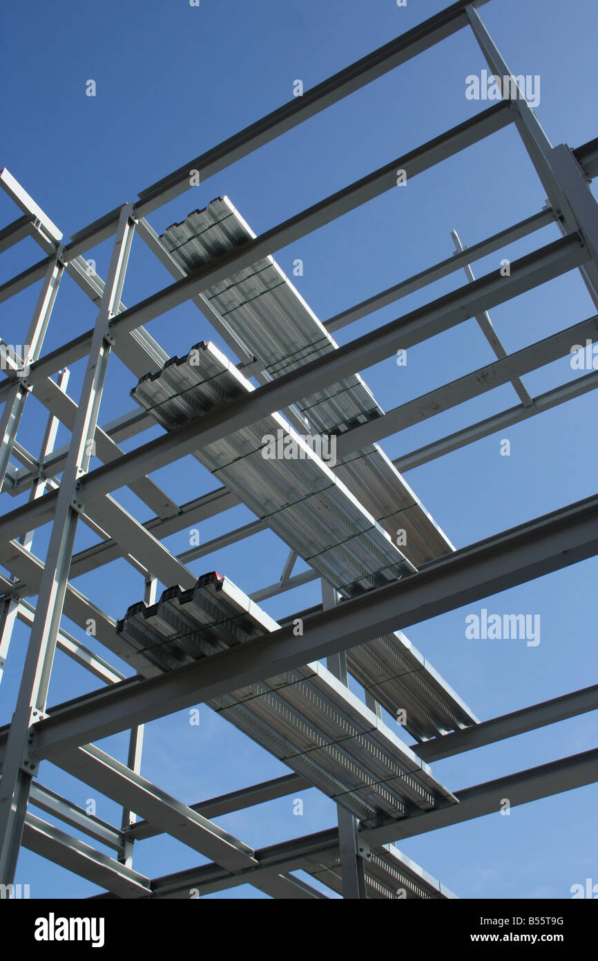 metal frame of new building with flooring panels Stock Photo - Alamy