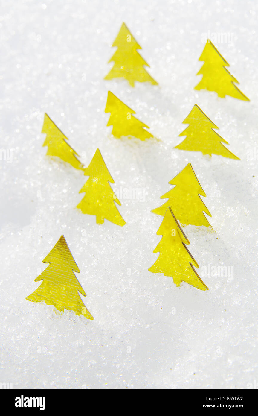 golden trees on a real snowy icy surface Stock Photo - Alamy