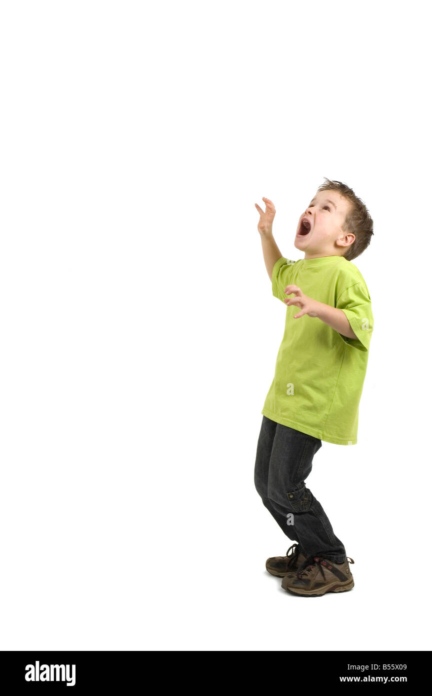 This boy is very scared Against a white background Stock Photo - Alamy