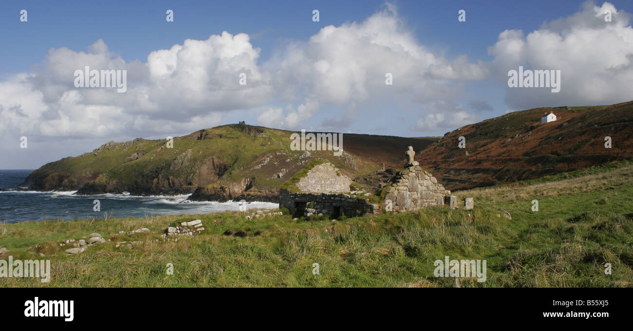 Cape Cornwall and an old chapel, Cornwall Stock Photo - Alamy