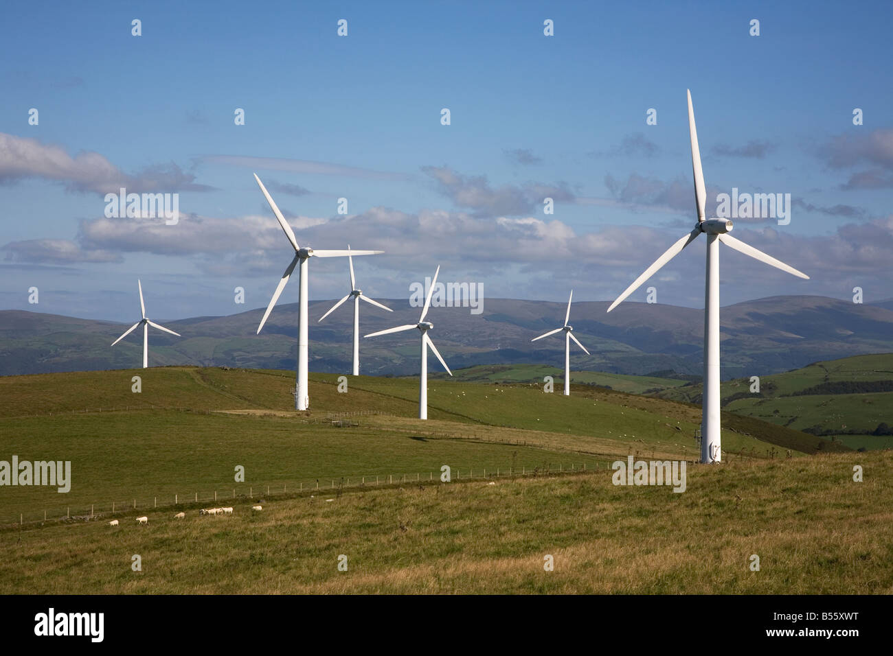 Mynydd Gorddu Wind Farm near Talybont Ceredigion producing electricity ...