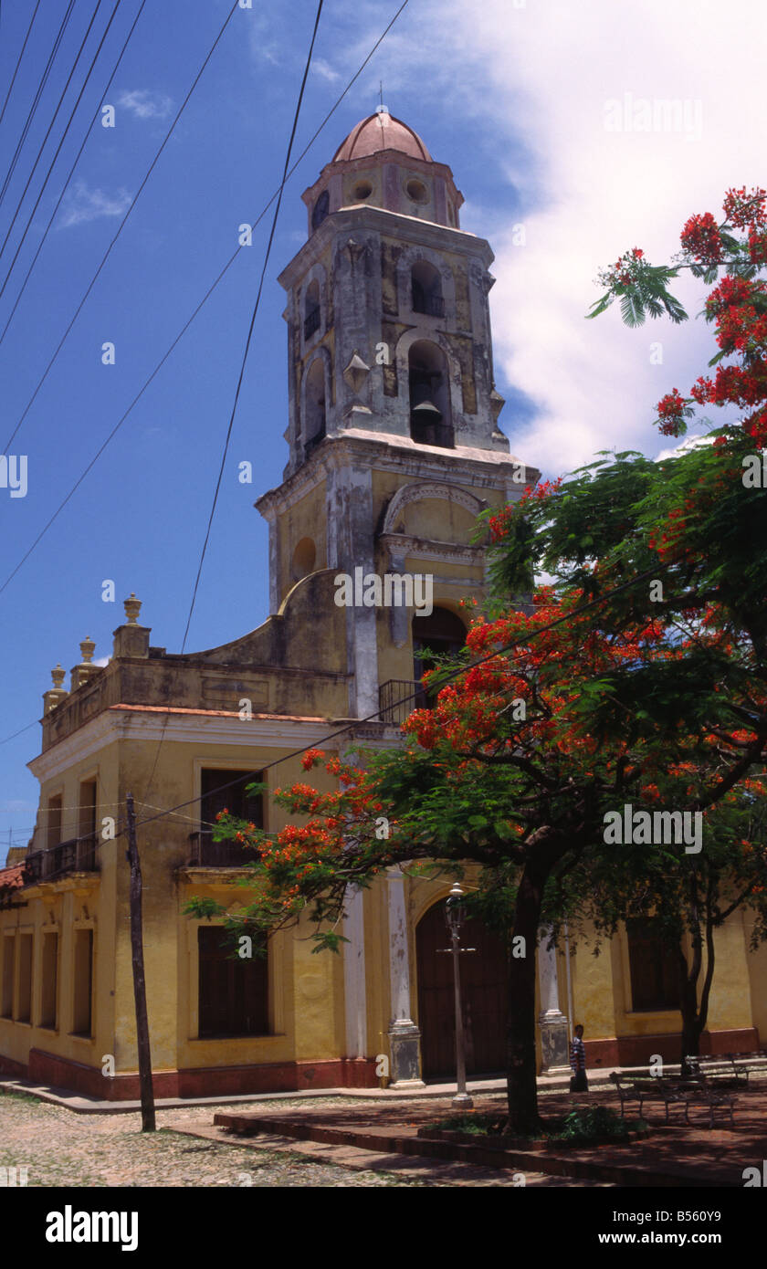 Yellow pastel coloured facade of a church in the colonial city of ...
