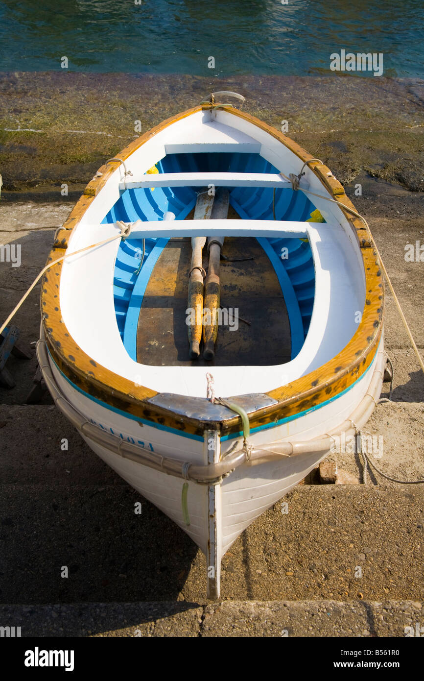 Rowing boat on steps beside the harbour, Marina Grande, Capri, Italy ...