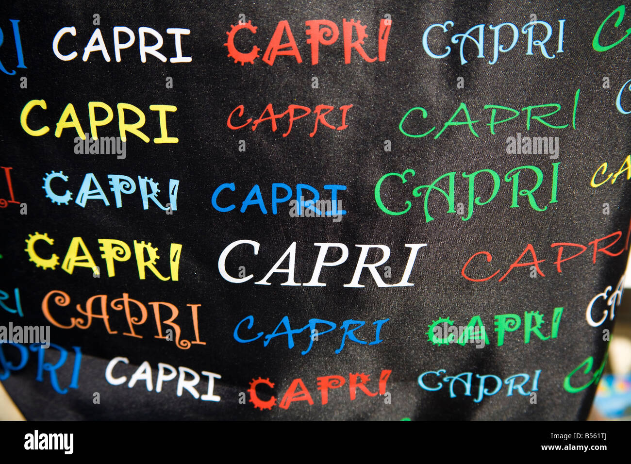 Capri shopping bag for sale outside a gift shop, Capri, Italy Stock ...