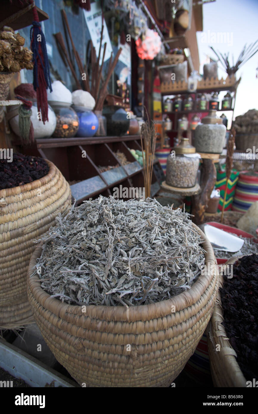 A souvenir shop displaying traditional bedouin tea in Dahab in the ...