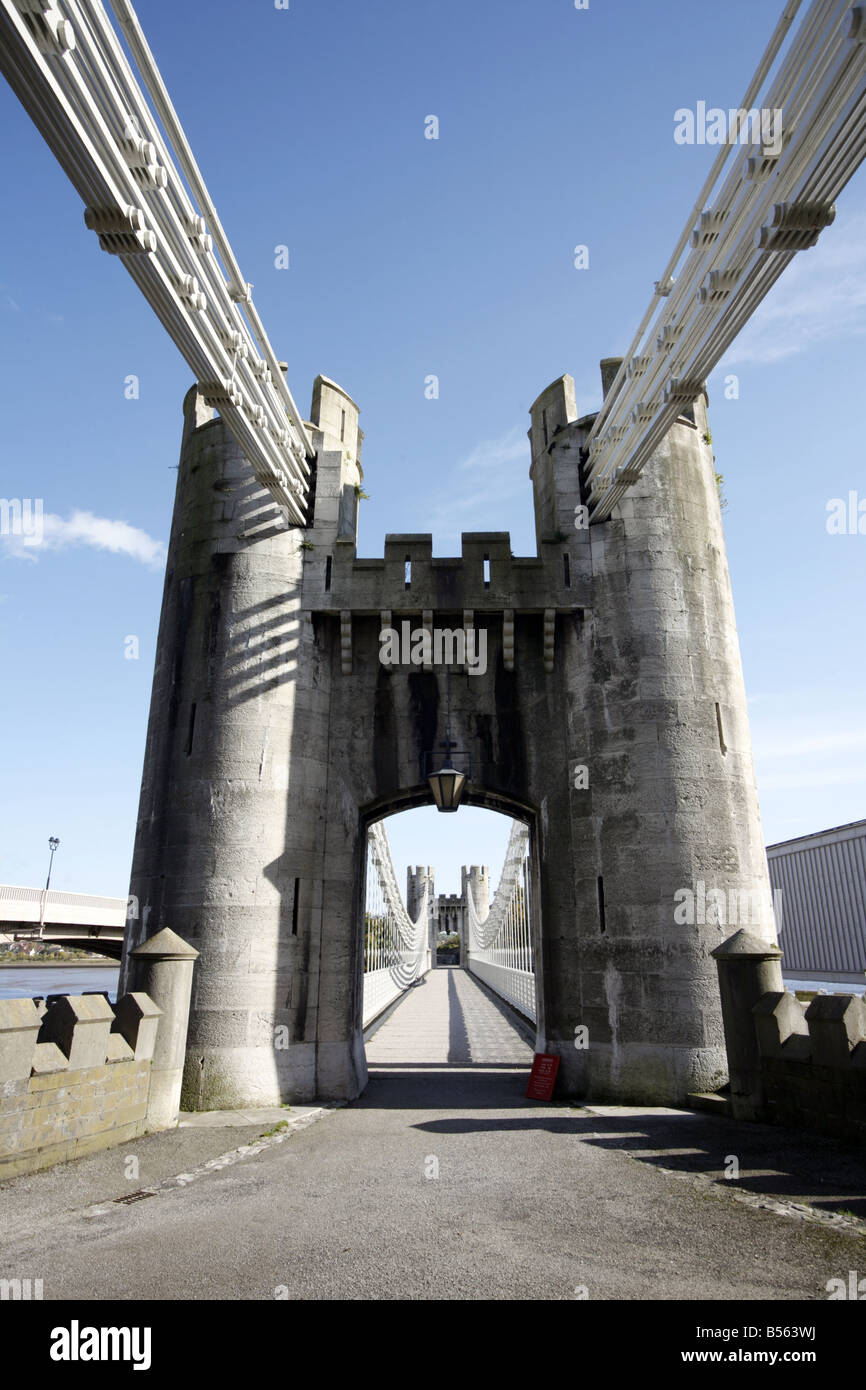 The Suspension Bridge near Conwy Castle, Wales Stock Photo - Alamy