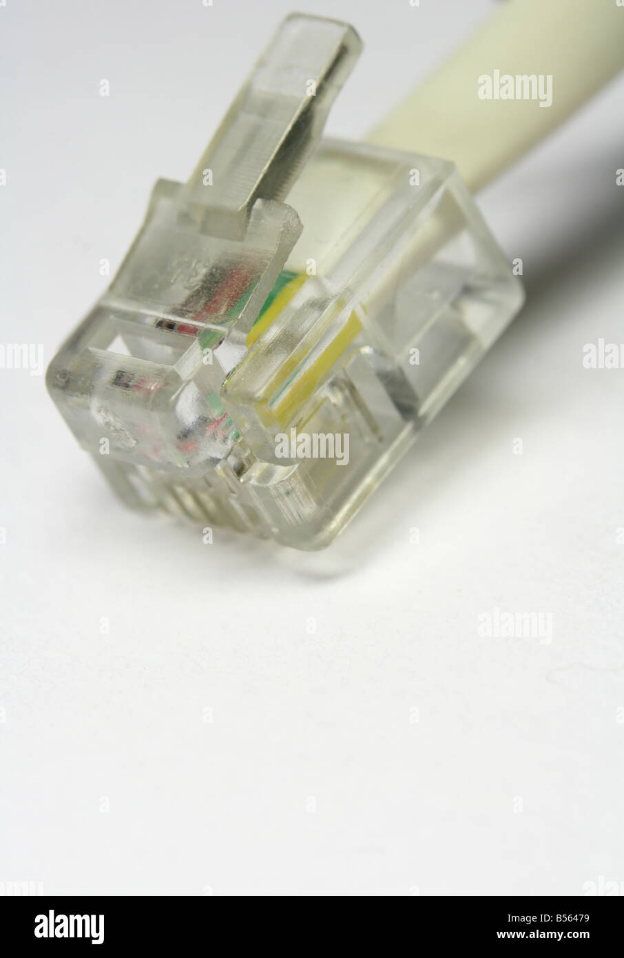 Close-up of Internet cable with plug for modem on white background ...