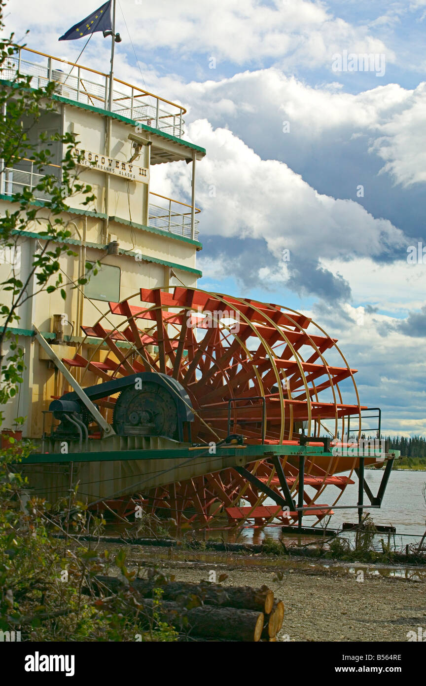 A paddle wheel ship on docked on a river in northern Alaska Stock Photo ...