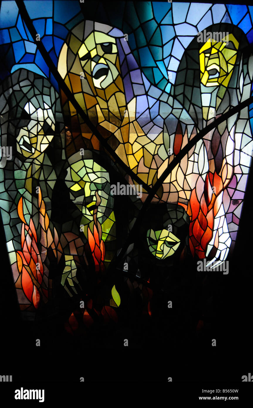 Horror stained glass exhibition in the Auschwitz museum, which is ...