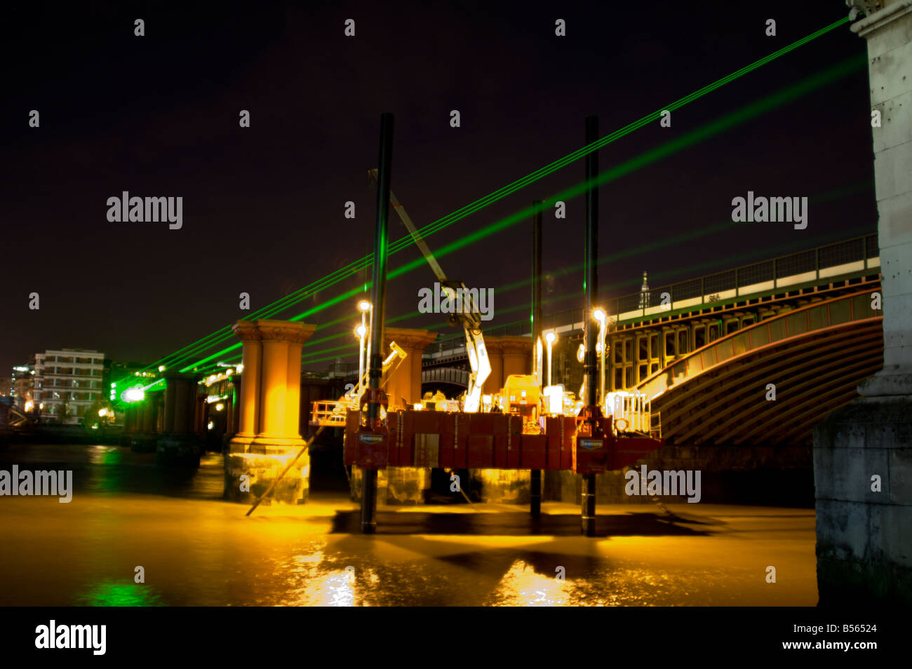 Blackfriars Bridge laser light installation Stock Photo - Alamy