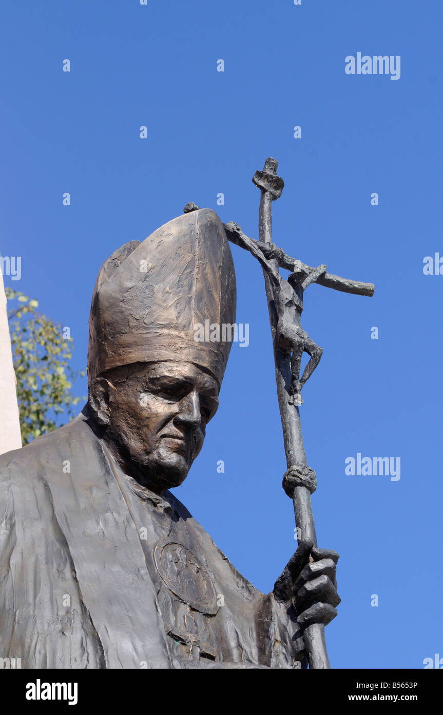 A statue representing late Polish pope John Paul 2, in the courtyard of ...