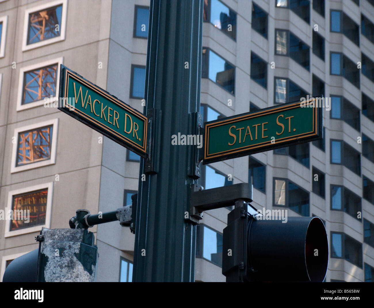 Traffic signs and facade of the Renaissance Hotel. The Loop. Chicago ...