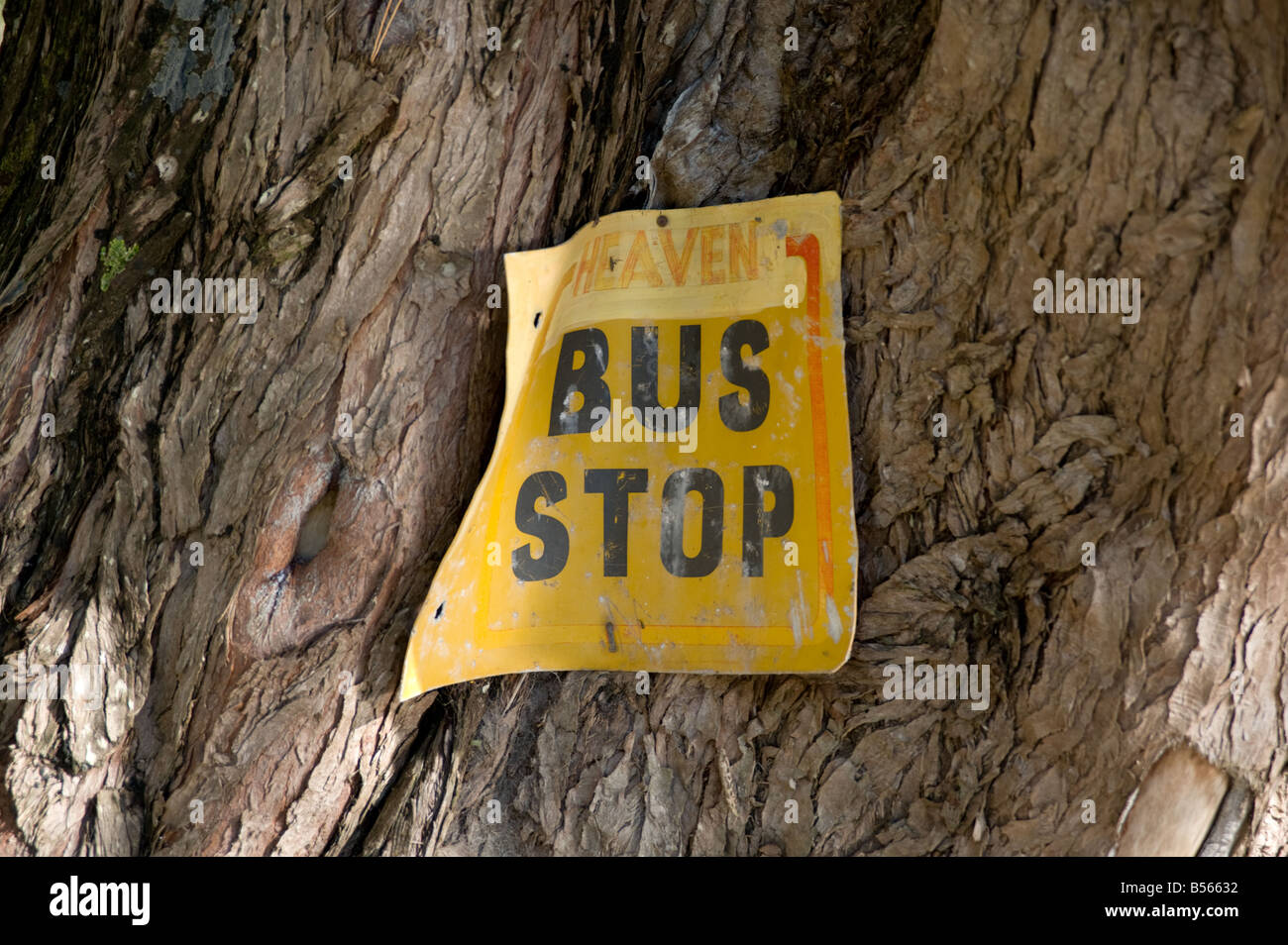 Heavenly bus stop sign in Karaka Bay Great Barrier Island New Zealand ...