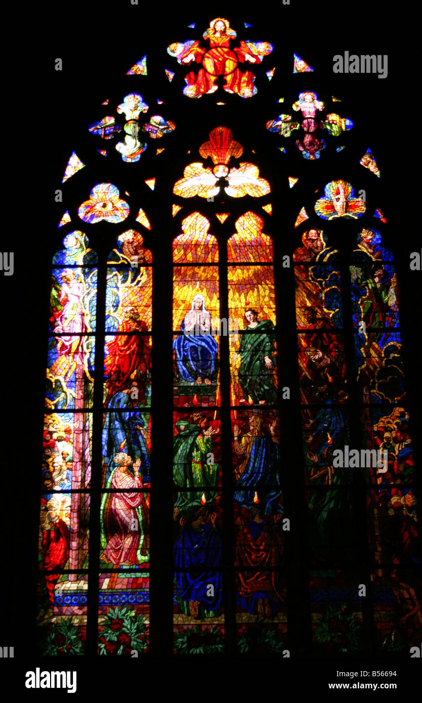Stained glass at St. Vitus Cathedral, Prague (Praha) Czech Republic ...