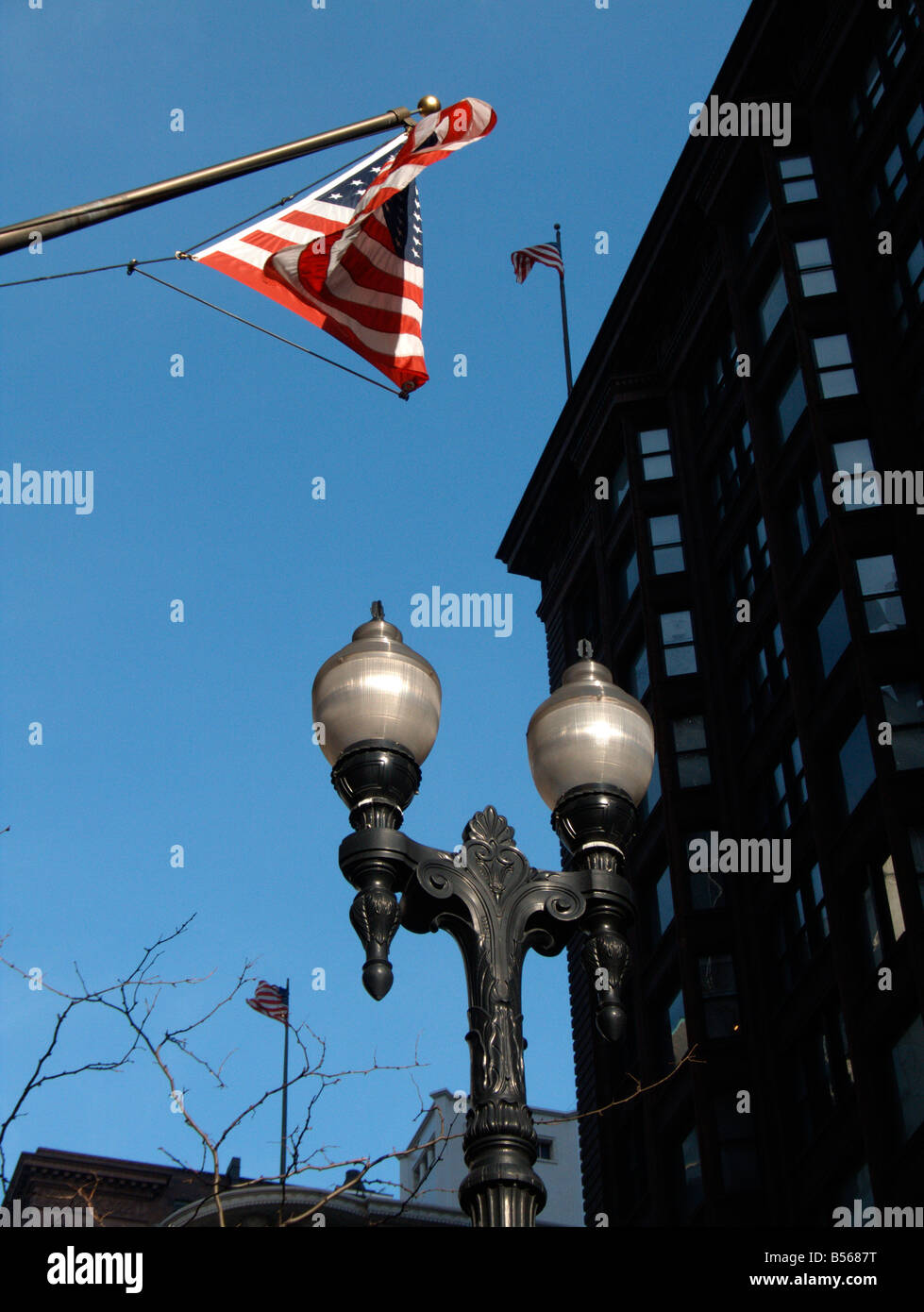 Three American Flags. The Loop. Chicago. Illinois. USA Stock Photo - Alamy