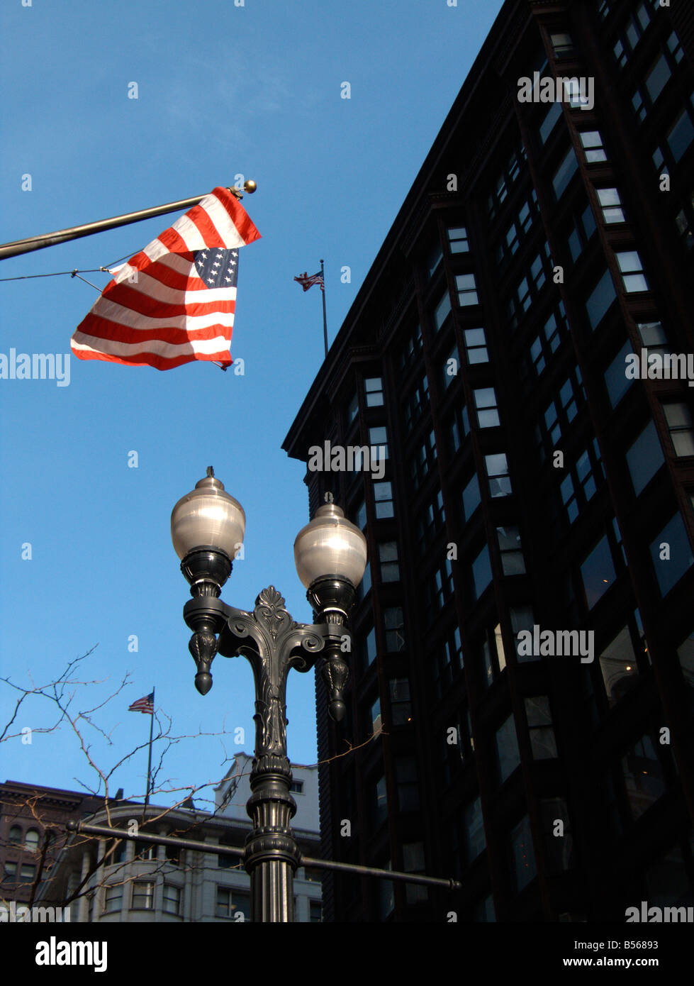 Three American Flags. The Loop. Chicago. Illinois. USA Stock Photo - Alamy