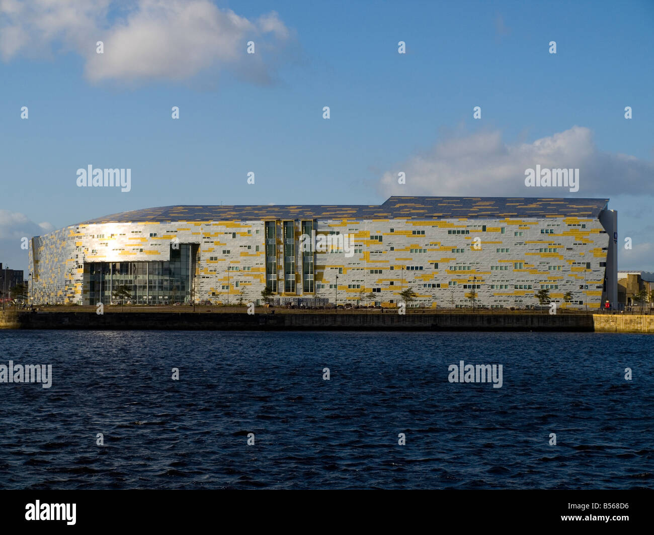 Newly built Middlesbrough College seen from across Middlehaven dock ...