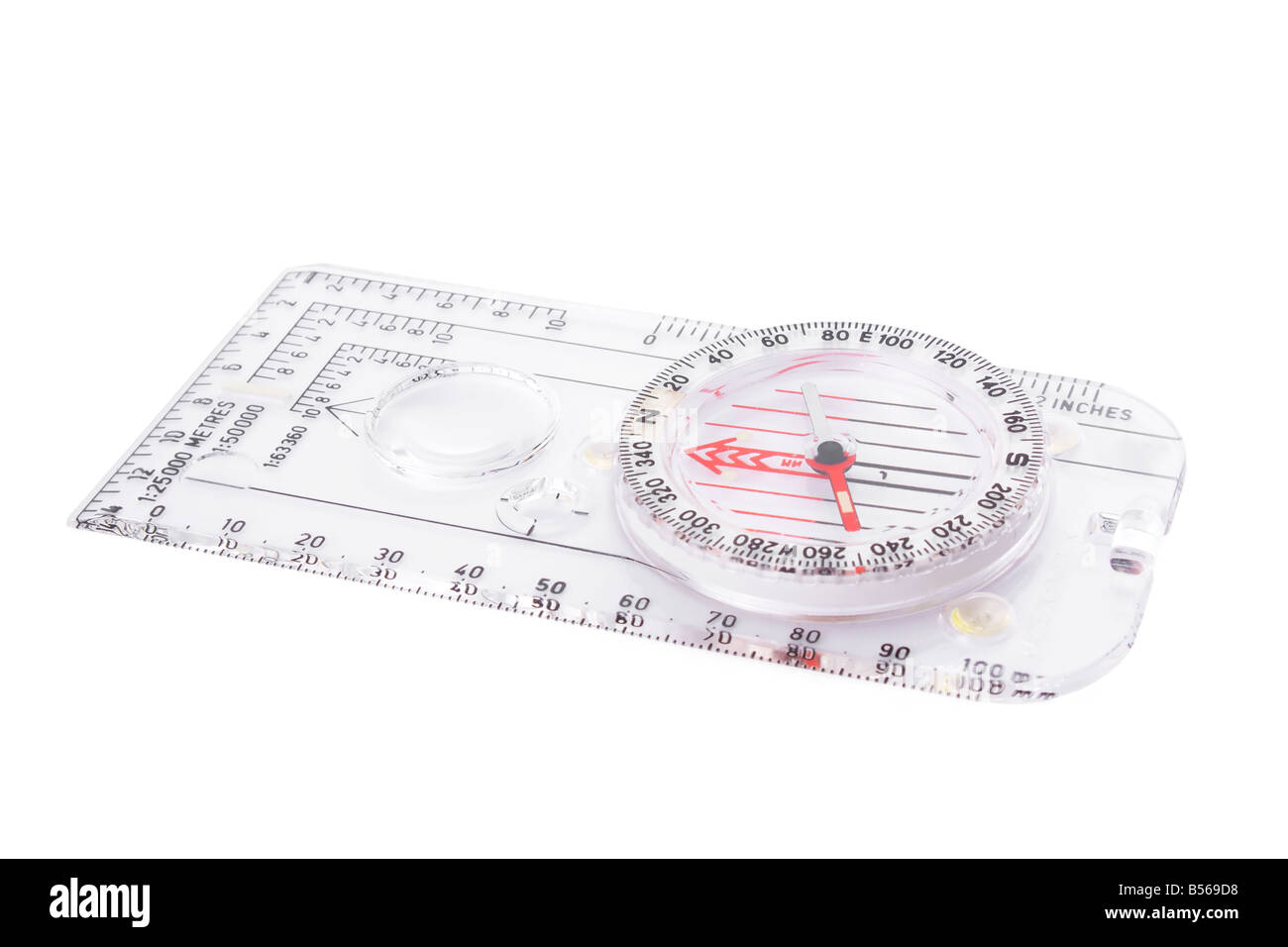 Modern compass with scales and rulers isolated on white Stock Photo - Alamy