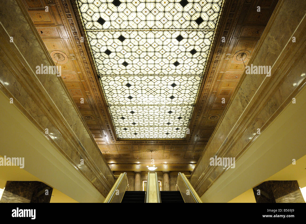 The two story, Art Deco style lobby, of LaSalle Bank Building. LaSalle ...