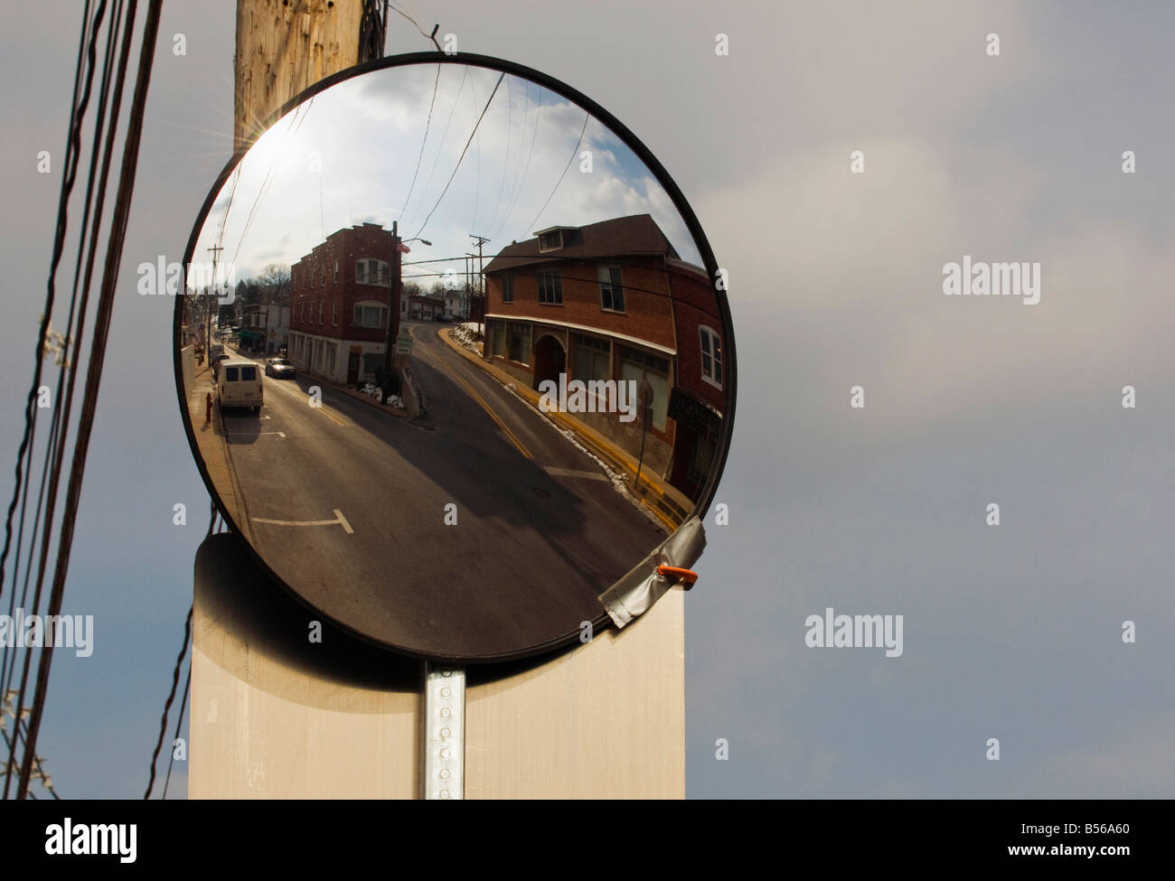 Traffic Mirror at intersection Stock Photo - Alamy