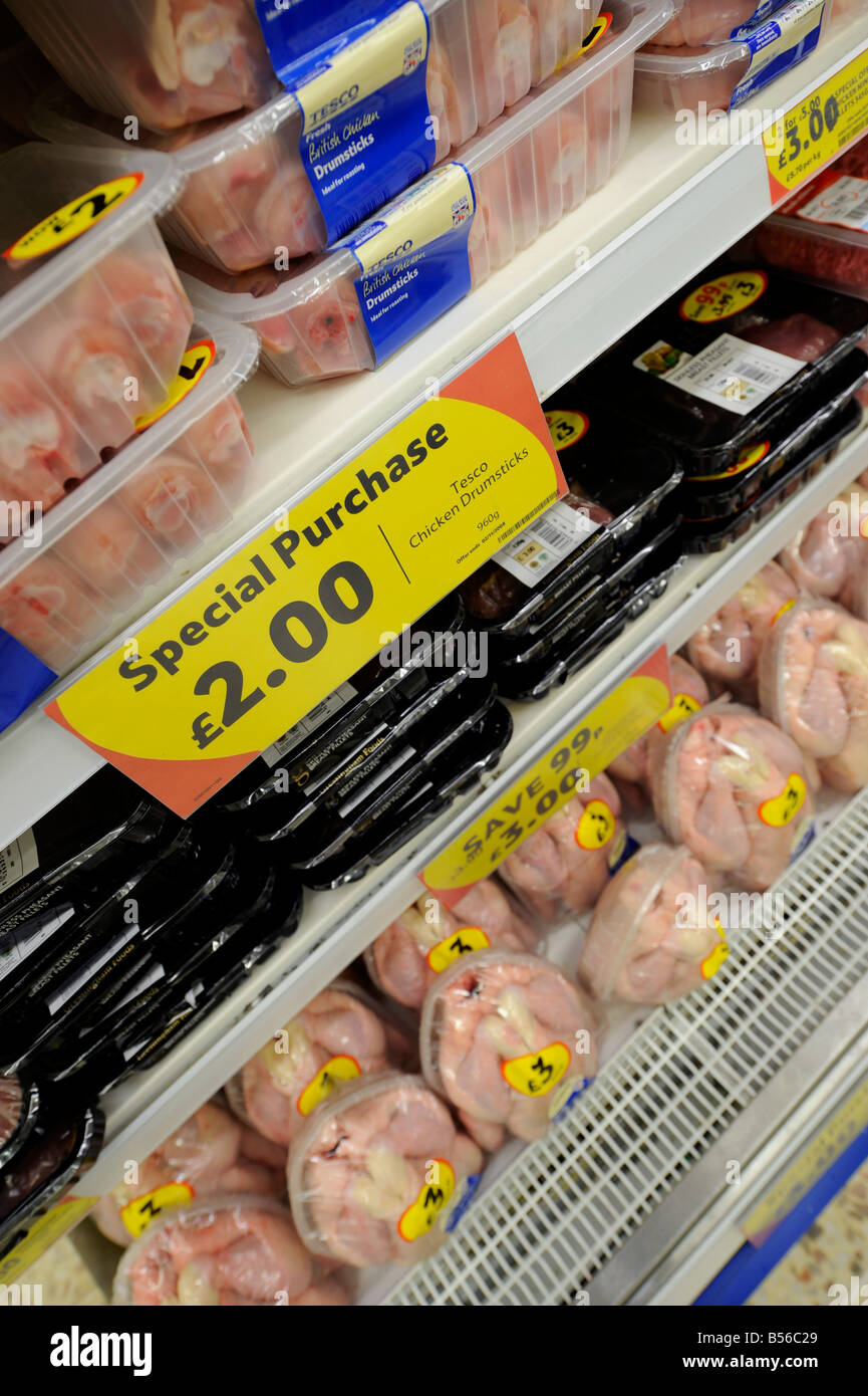 Tesco: a chiller cabinet of poultry on display. A special offer on ...
