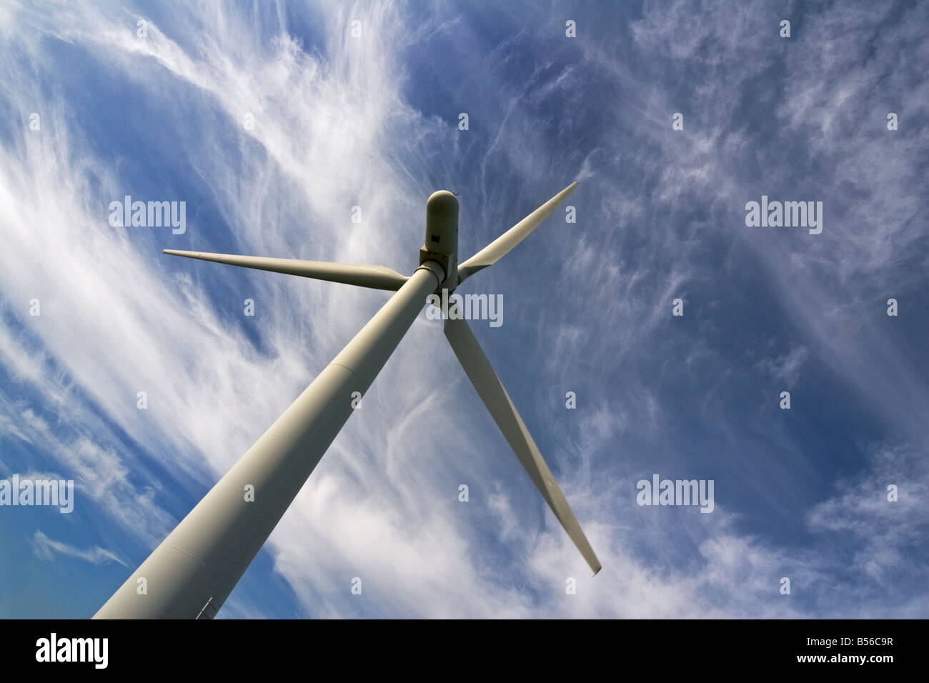 Wind power turbine and dramatic sky, Trysglwyn Wind Farm, Anglesey ...