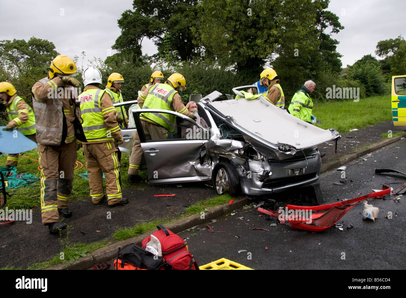 firemen attend rtc in Cumbria Stock Photo - Alamy
