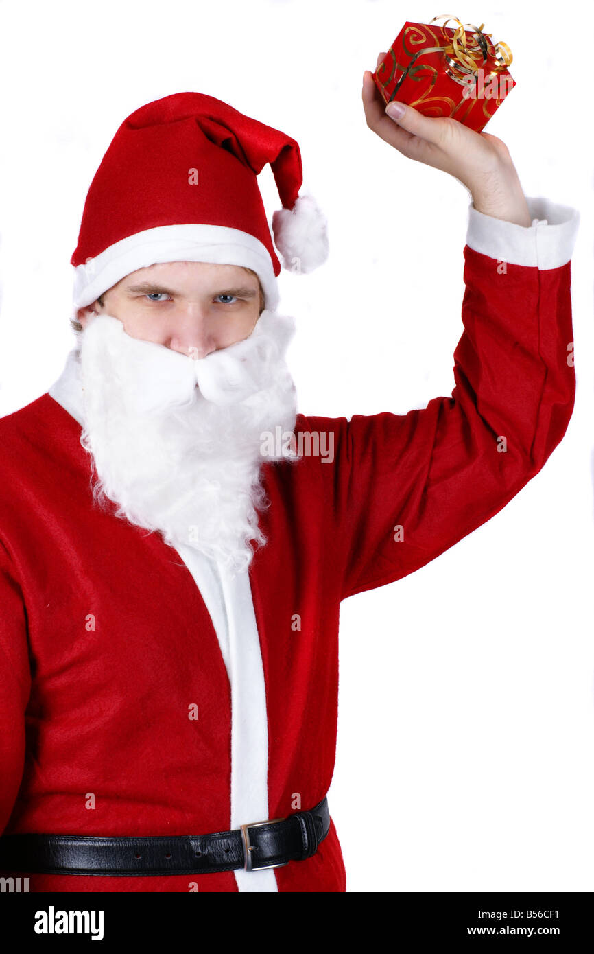 crazy santa claus throwing christmas presents Stock Photo - Alamy