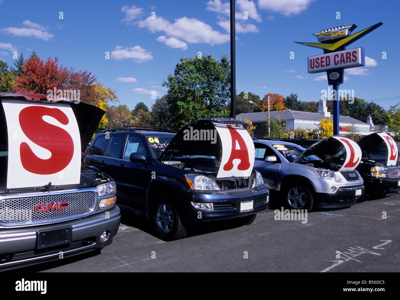 Used car dealer display. USA Connecticut New Englan Automobile display ...