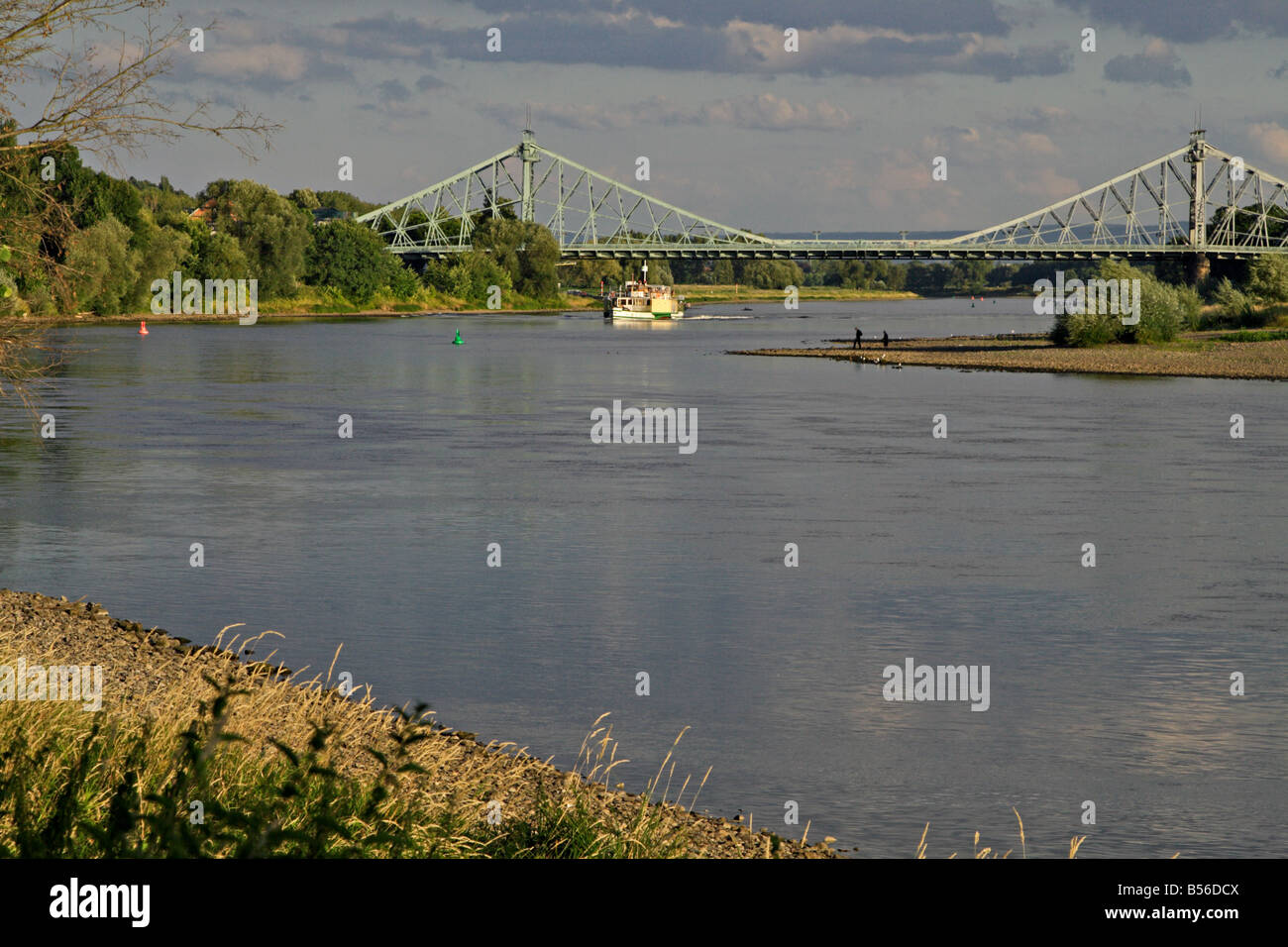 Blue-Wonder-Bridge over the river Elbe in Dresden, Germany Stock Photo ...