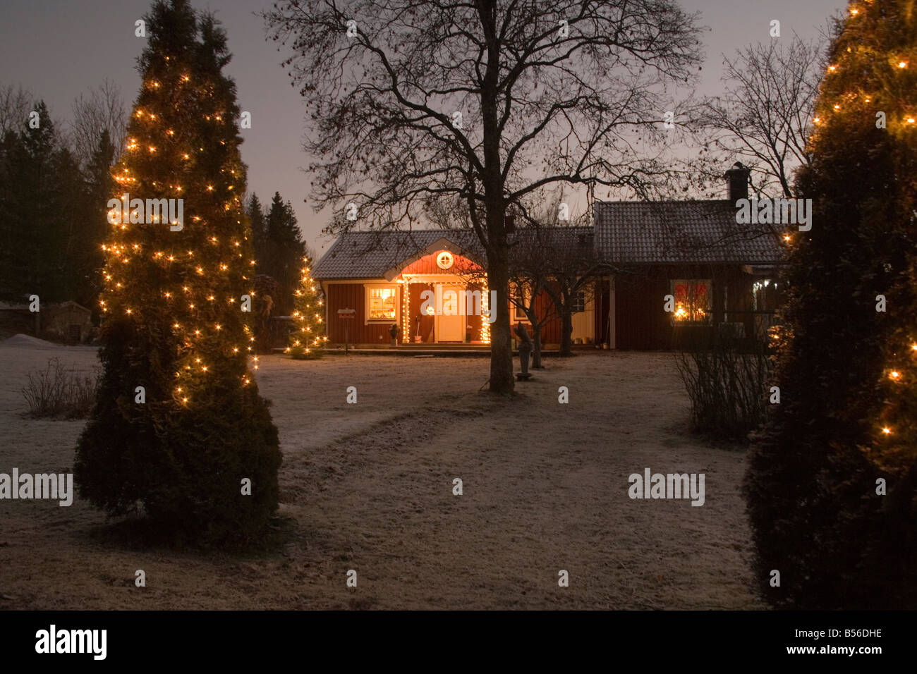 Christmas tree light decorated house Sweden Stock Photo - Alamy