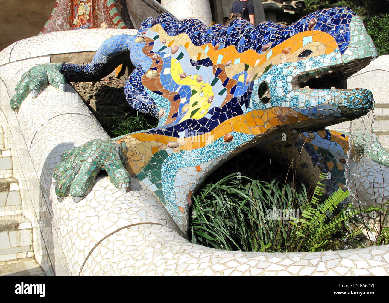 Landscape of Antoni Gaudi's organic tile mosaic sculpture of a dragon ...