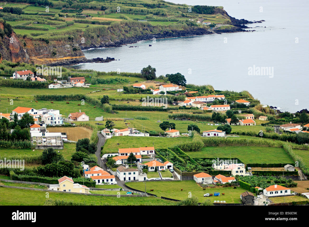 Coastline fields and houses Faial Island Azores Stock Photo - Alamy