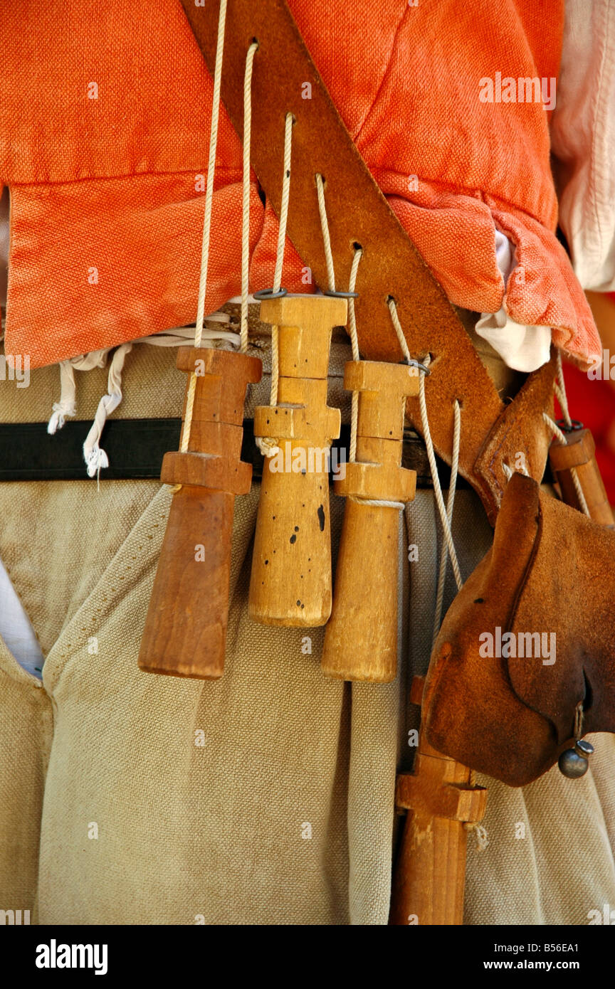 Matchlock musket apostles premeasured black powder charges bandolier ...