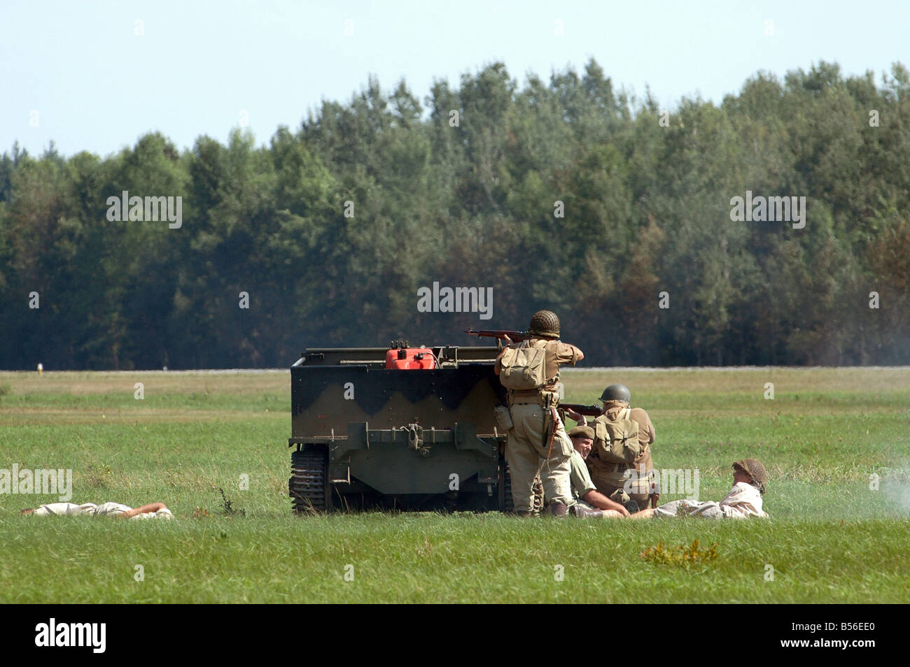 Canadian soldiers partaking in a mock WWII battle sequence against Nazi ...