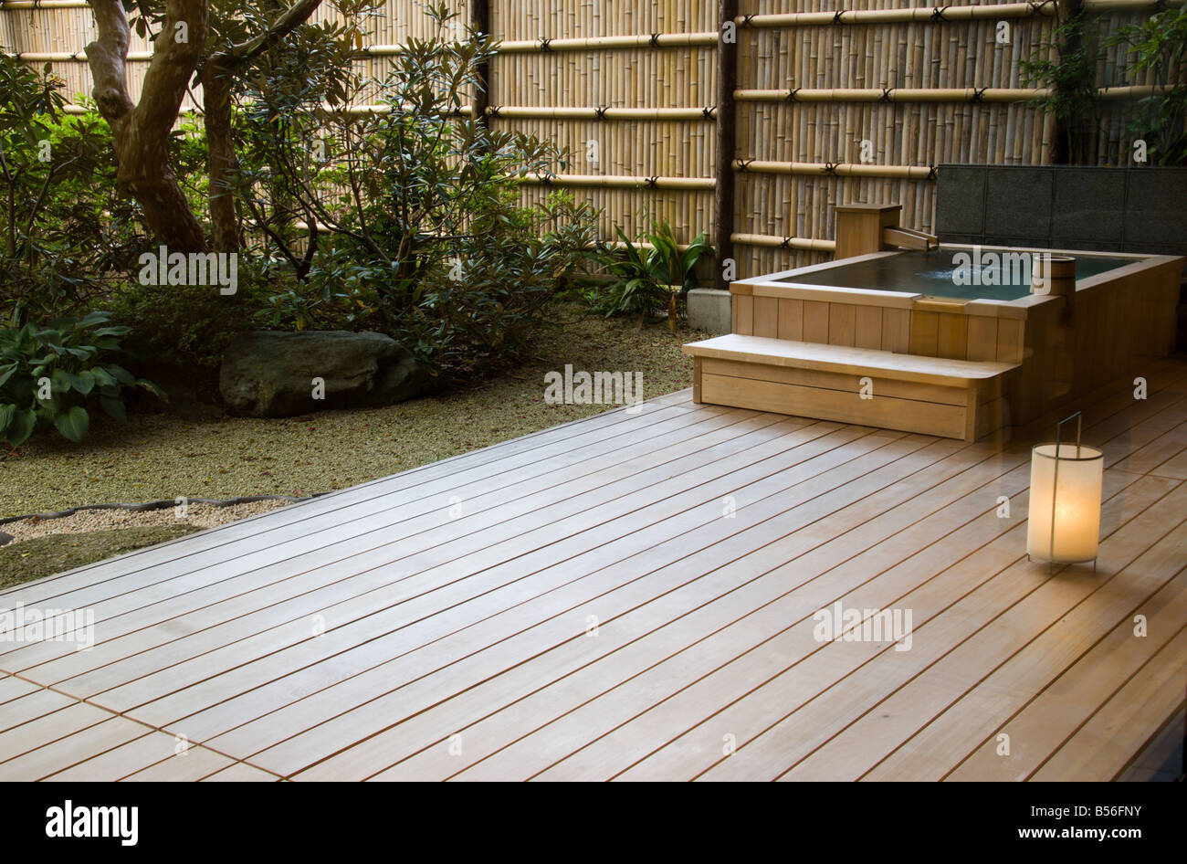 The private outdoor bath or rotenburo on the deck of one of the ground ...