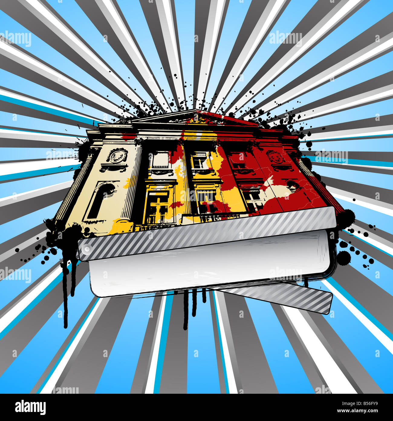 Vector illustration of a traced classical palace with movie cinema ...