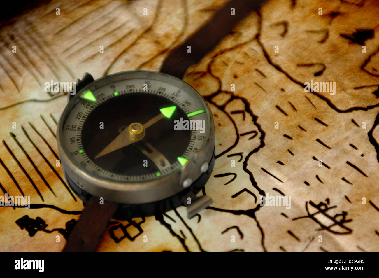 Compass on a map Stock Photo - Alamy